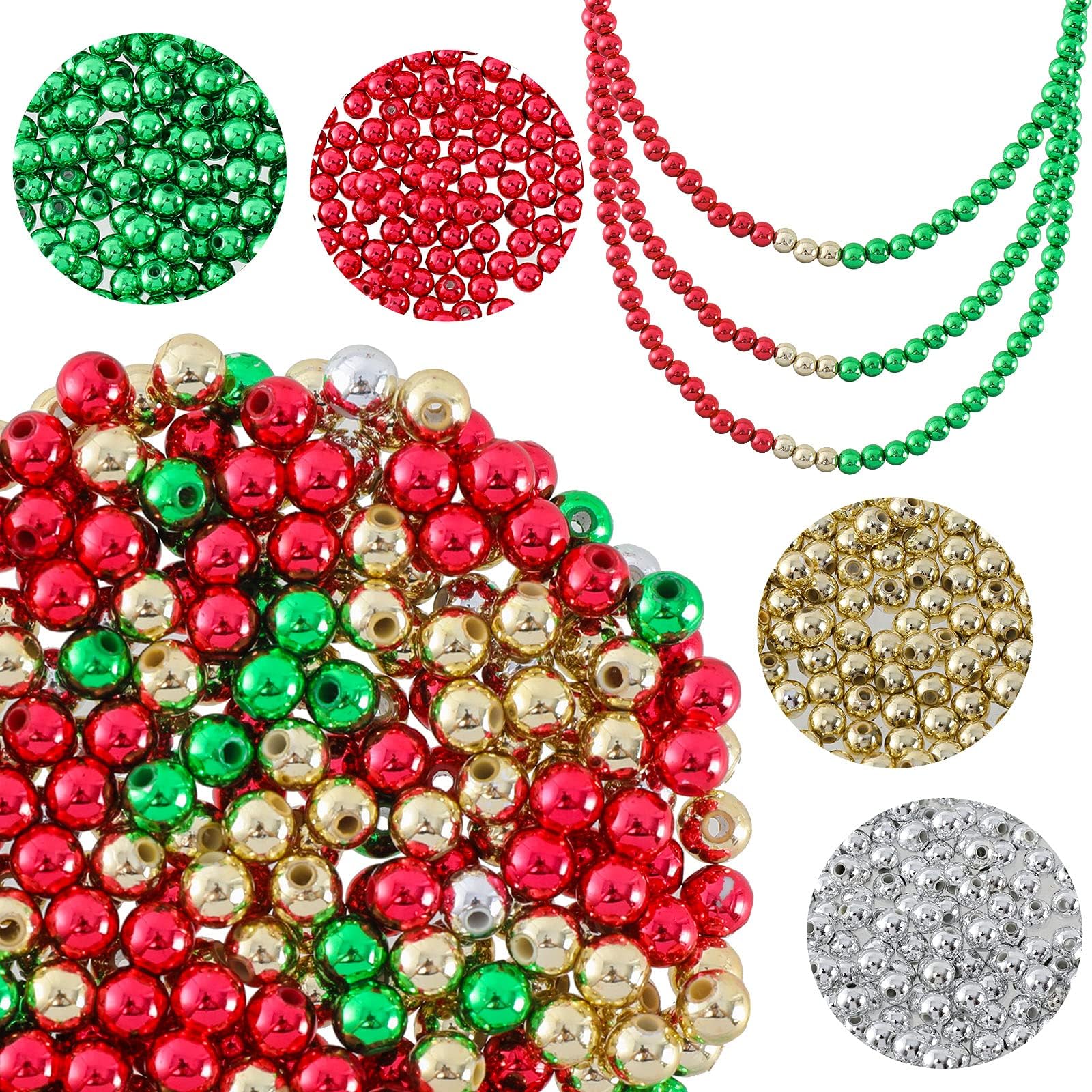 Amazon.com: 600Pcs Christmas Beads, 8mm Metallic Round Pony Beads with ...