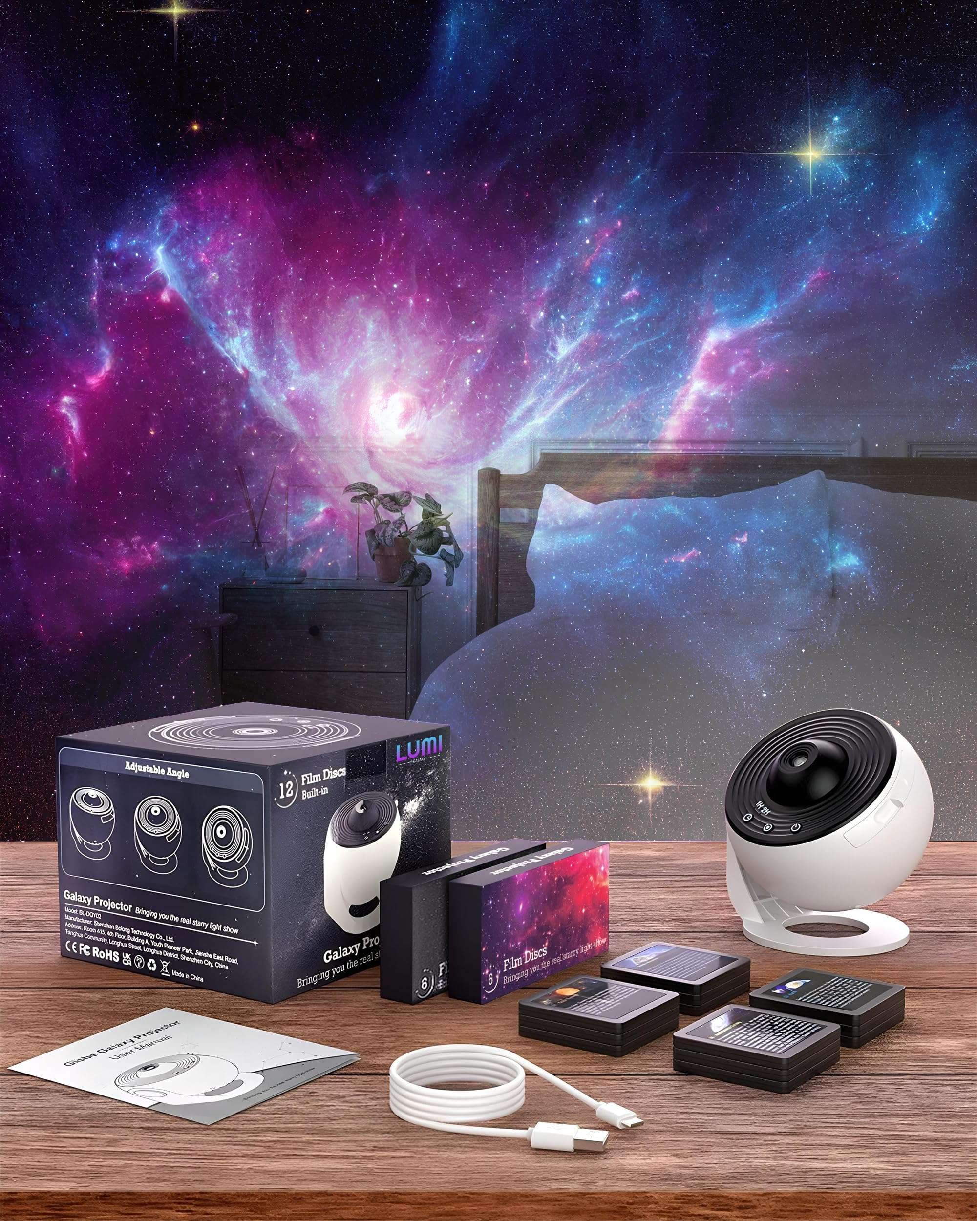 Lumi Galaxy Projector – Star Projector Galaxy Light with 12 HD Film ...