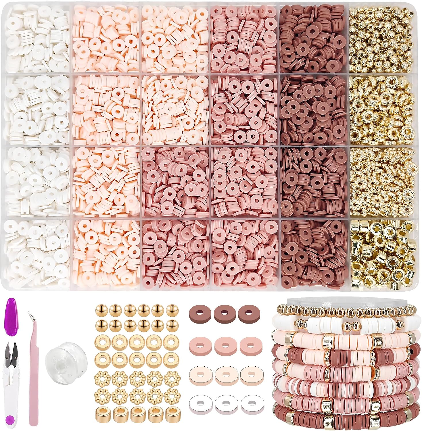 Amazon.com: MIIIM Neutral Clay Bead Bracelet Kit, Heishi, Flat Clay and ...
