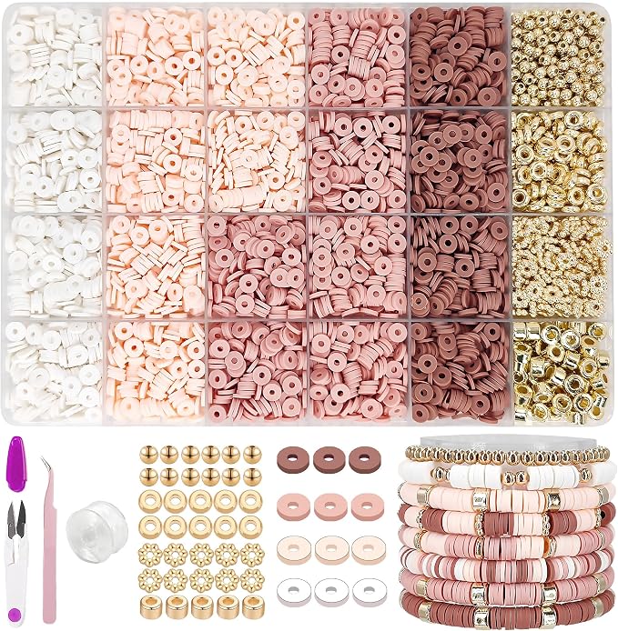 Amazon.com: MIIIM Neutral Clay Bead Bracelet Kit, Heishi, Flat Clay and ...