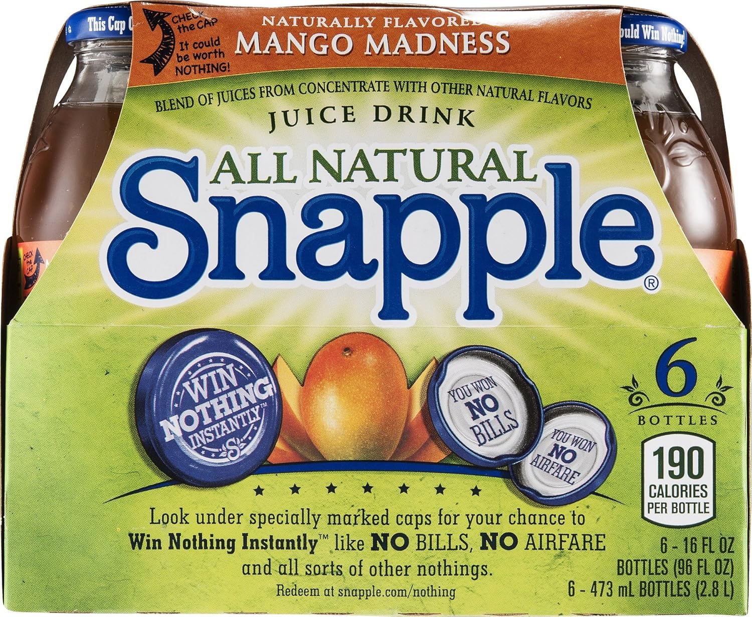 Amazon.com : Snapple All Natural Mango Madness - 6 CT : Grocery ...