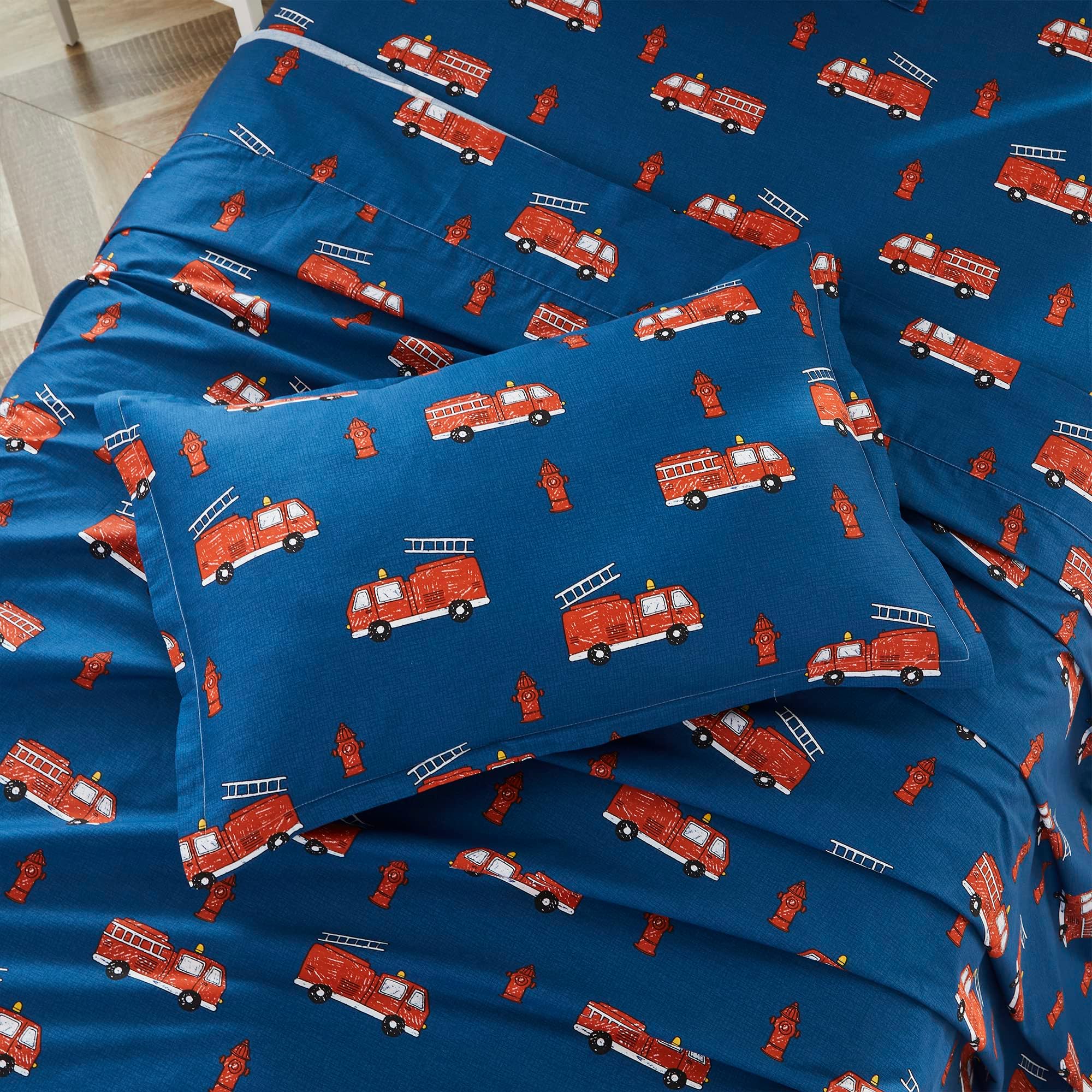 Amazon.com: Feelyou Cartoon Car Bed Sheets Set Fire Truck Sheet Set for ...