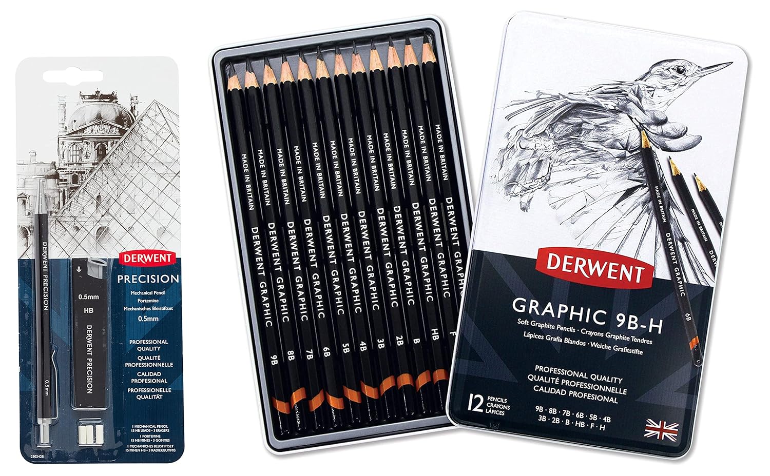 Derwent Graphic Soft Graphite Pencils, 9B-H (Set of 12) Precision ...