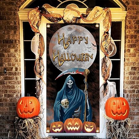 Amazon.com: Skeleton Door Cover - Halloween Wall Decoration : Patio ...