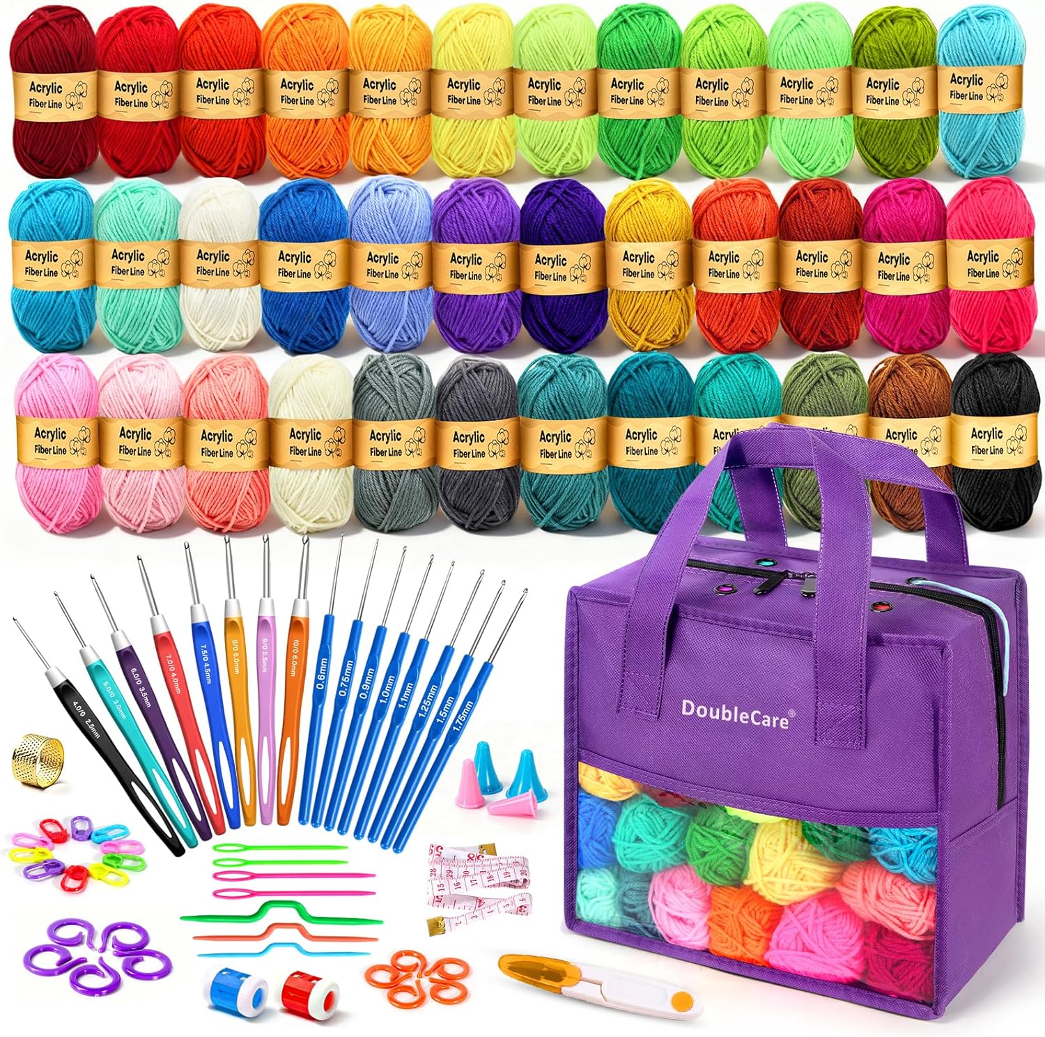 90Pcs Crochet Kit for Beginners Adults, 1575 Yards 36 Colors Yarn for ...