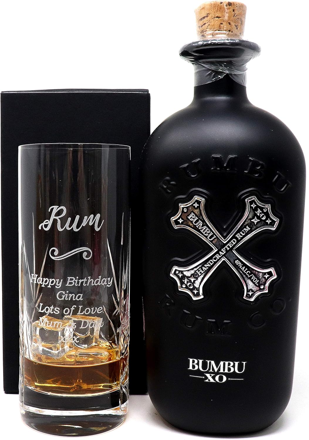 Personalised Engraved Crystal Highball Glass & Rum - Rum Design (Bumbu ...
