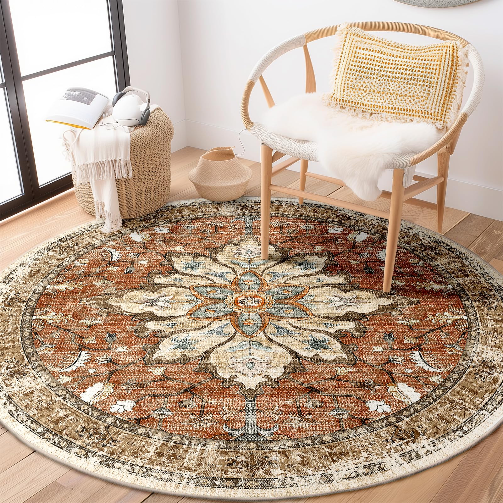 Amazon.com: RELEANY 6ft Round Rug, Area Rugs 6ft, Washable Rug, Non ...