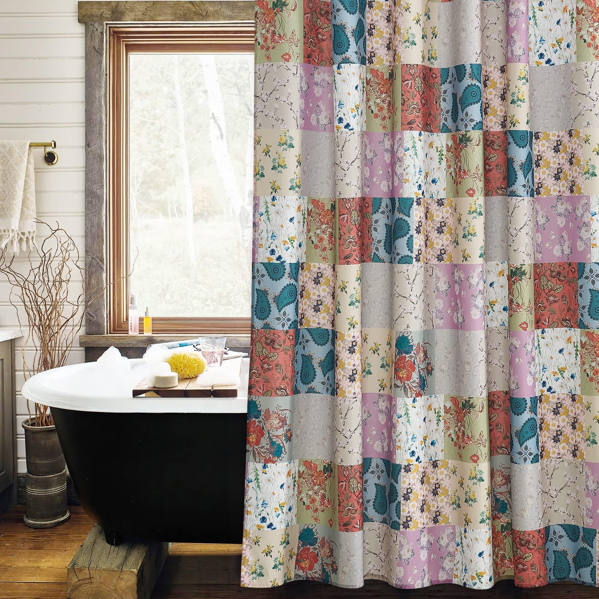Amazon.com: GURETER Boho Patchwork Shower Curtain, Spring Blooming ...