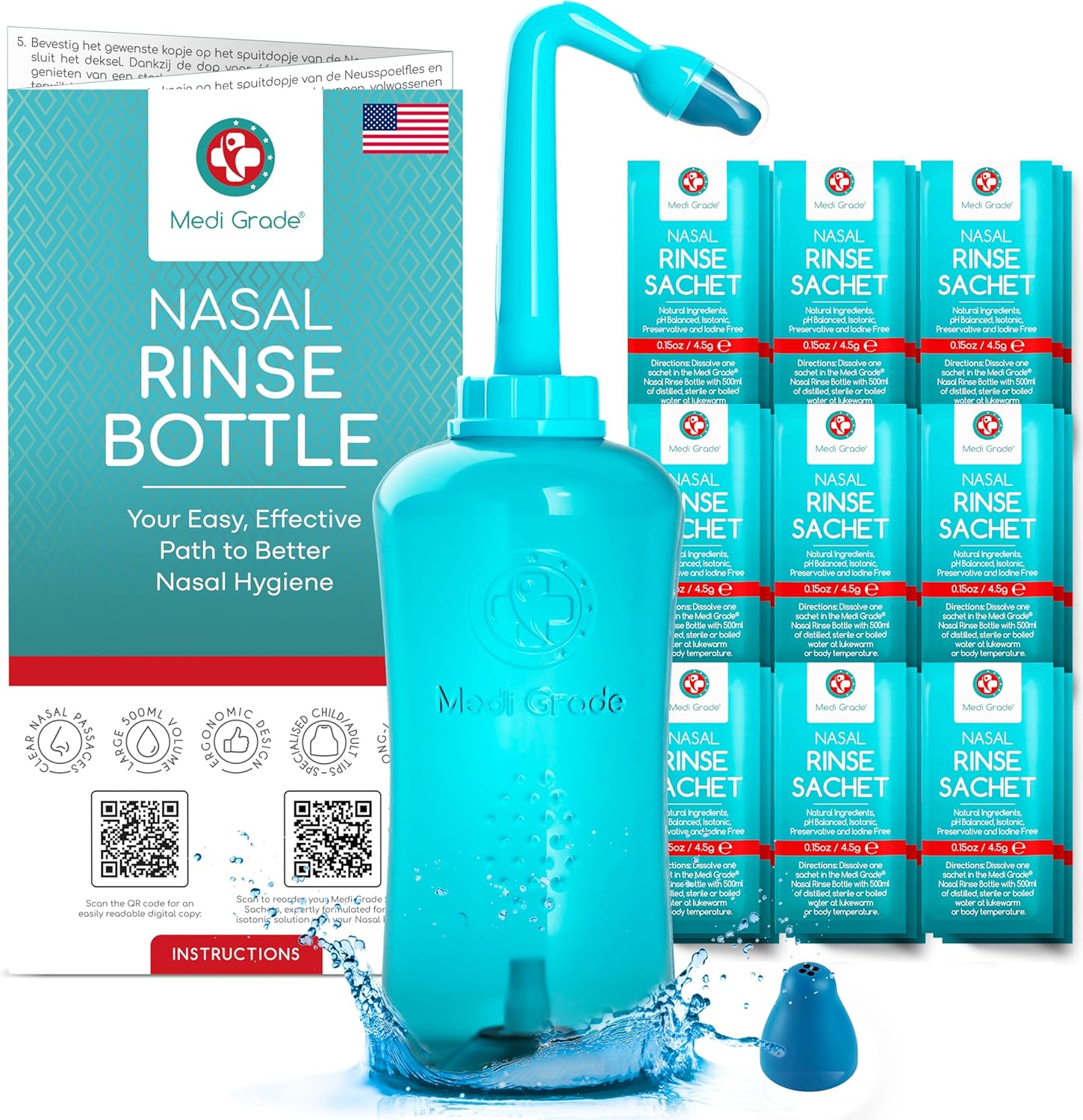 Amazon.com: Medi Grade Sinus Rinse Bottle, 500ml with 30 Sinus Rinse ...