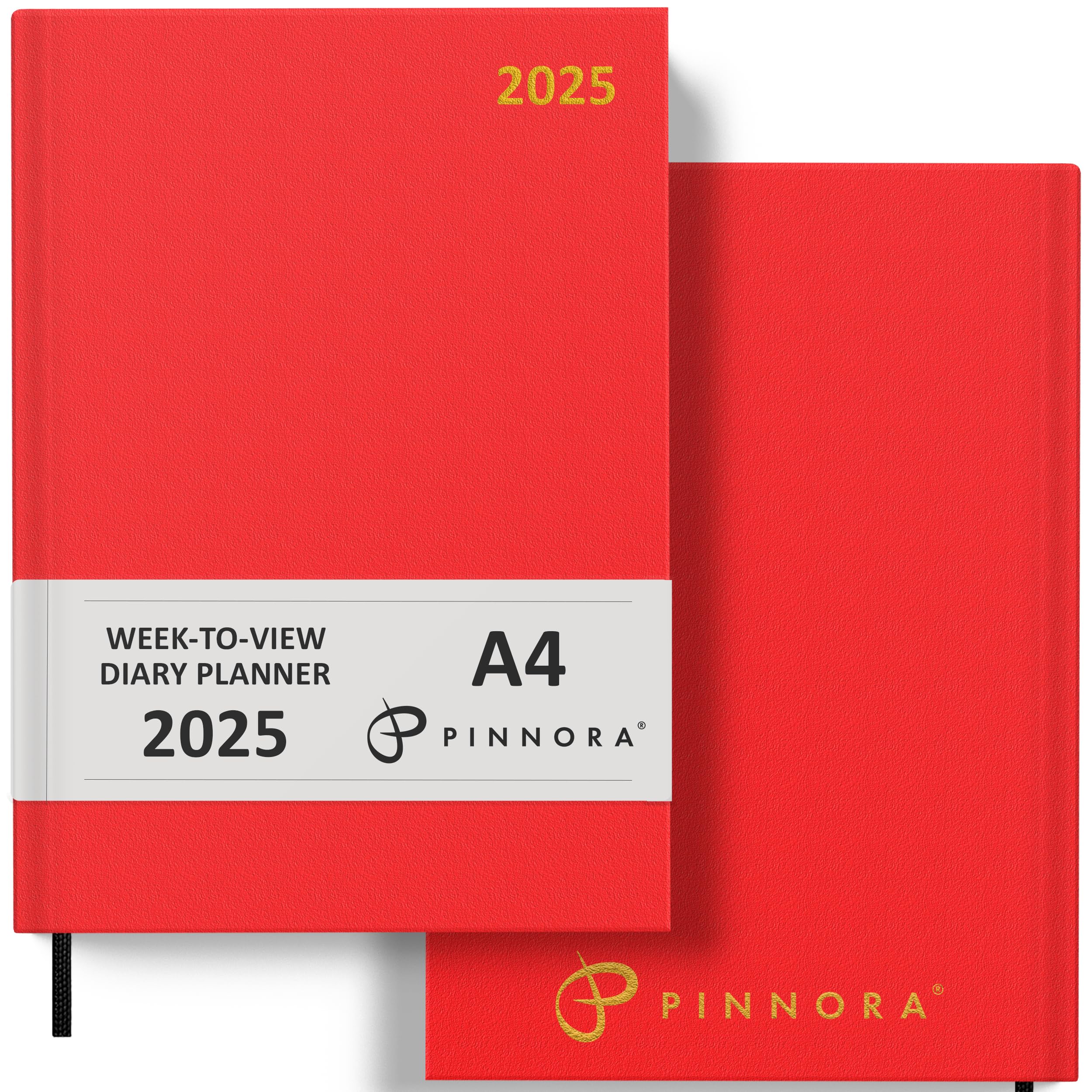 Pinnora Diary 2025 A4 Week To View, Red Year Planner Organiser Diary ...
