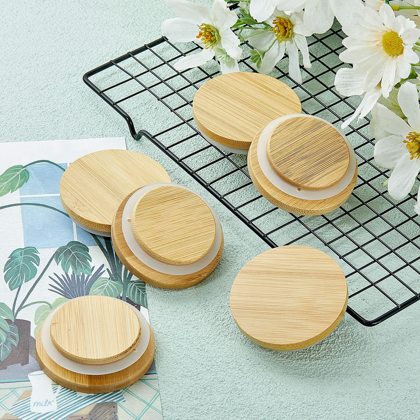 Snapklik.com : Sawysine Yogurt Jar Lids Set Reusable Bamboo Wooden Lids ...