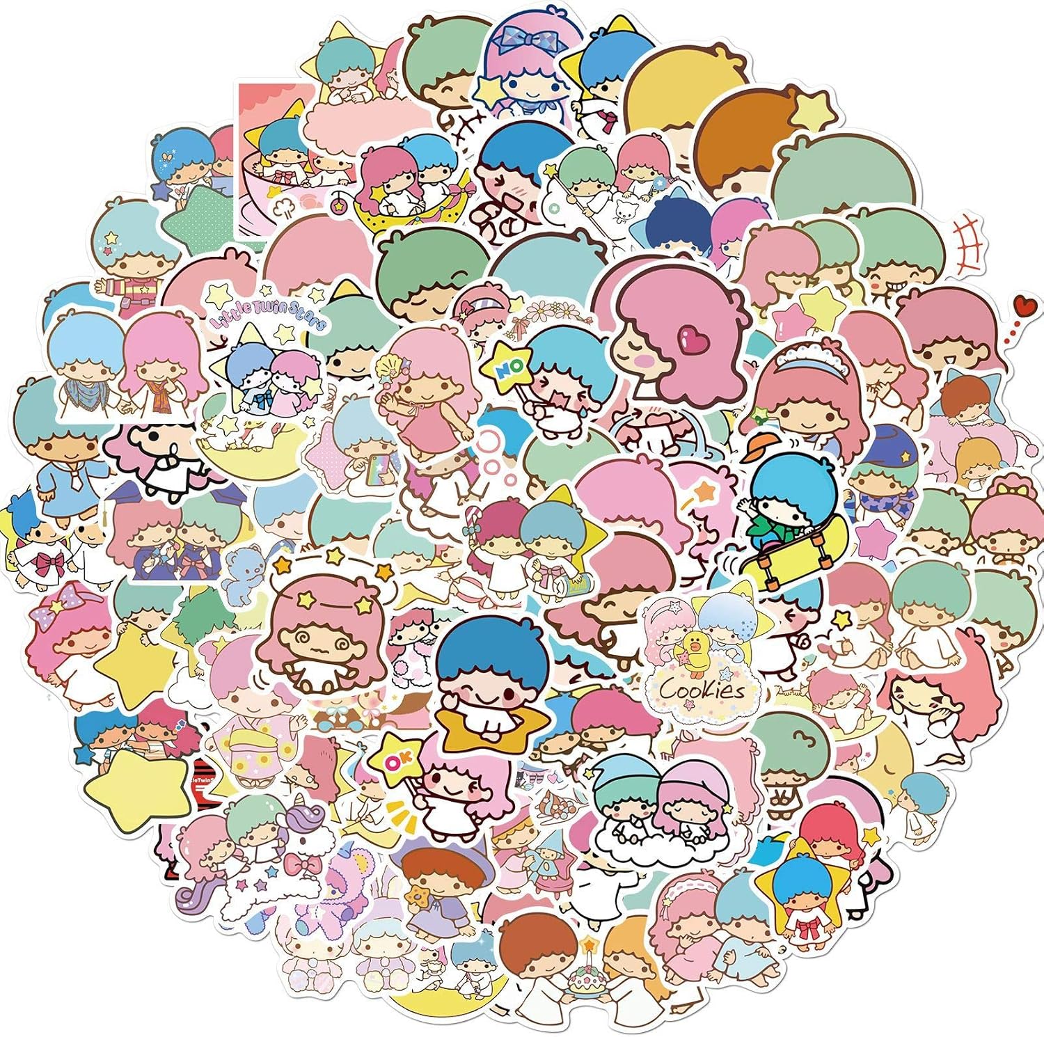 Amazon.com: 100pcs Cute Cartoon Little Twin Stars Stickers Polyvinyl ...