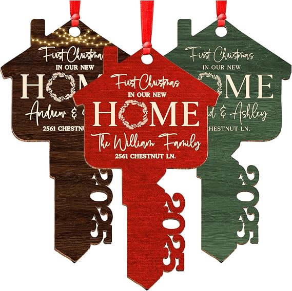 Amazon.com: Custom First Christmas in Our New Home Address Key Wood ...