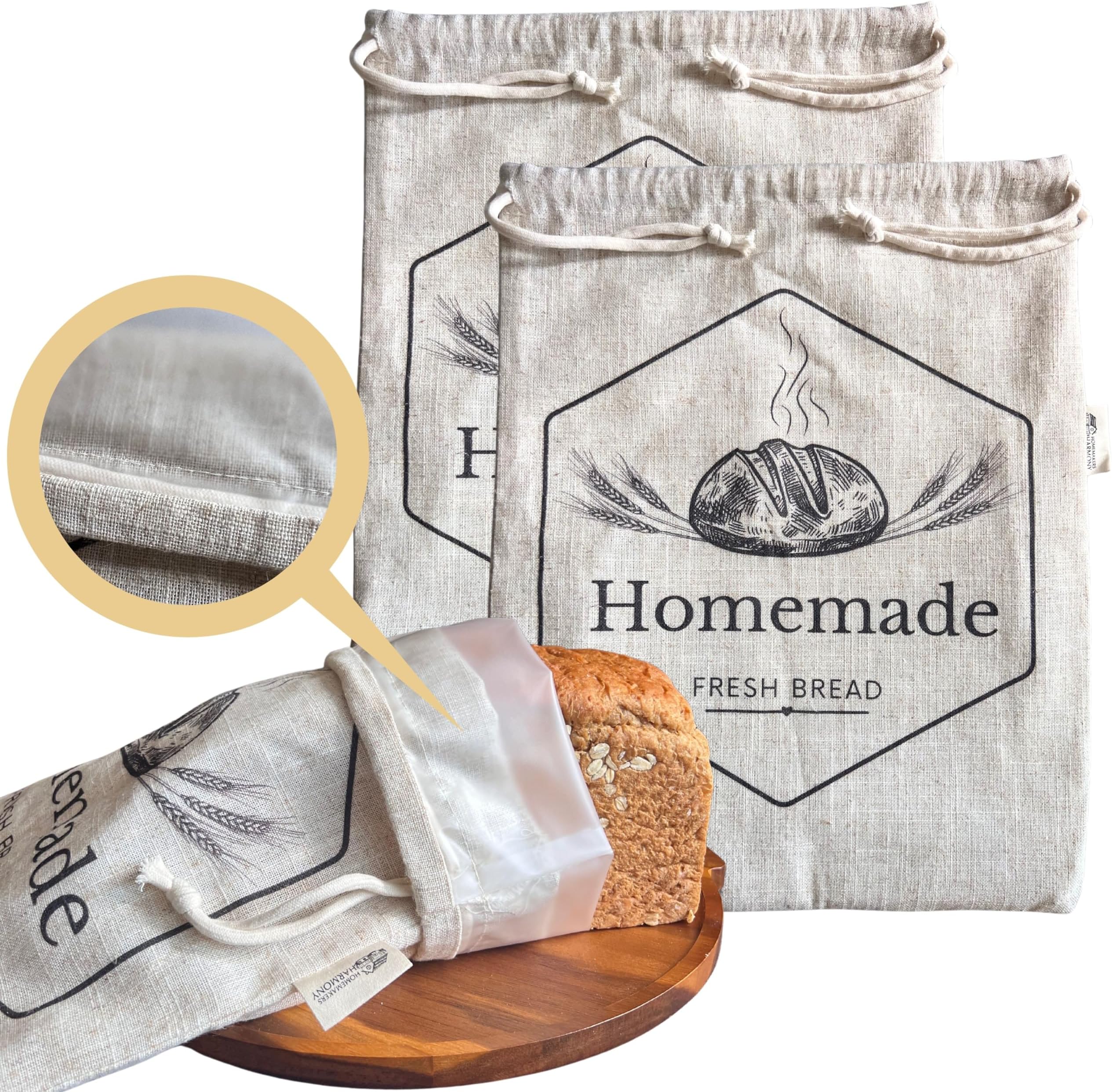 Amazon.com: Extra Large New Living Organic Linen Cotton Bread Bags ...