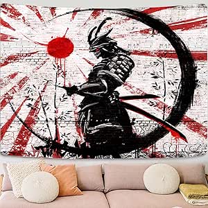 Amazon.com: Japanese Samurai Tapestry Black and Red Anime Sun Bamboo ...