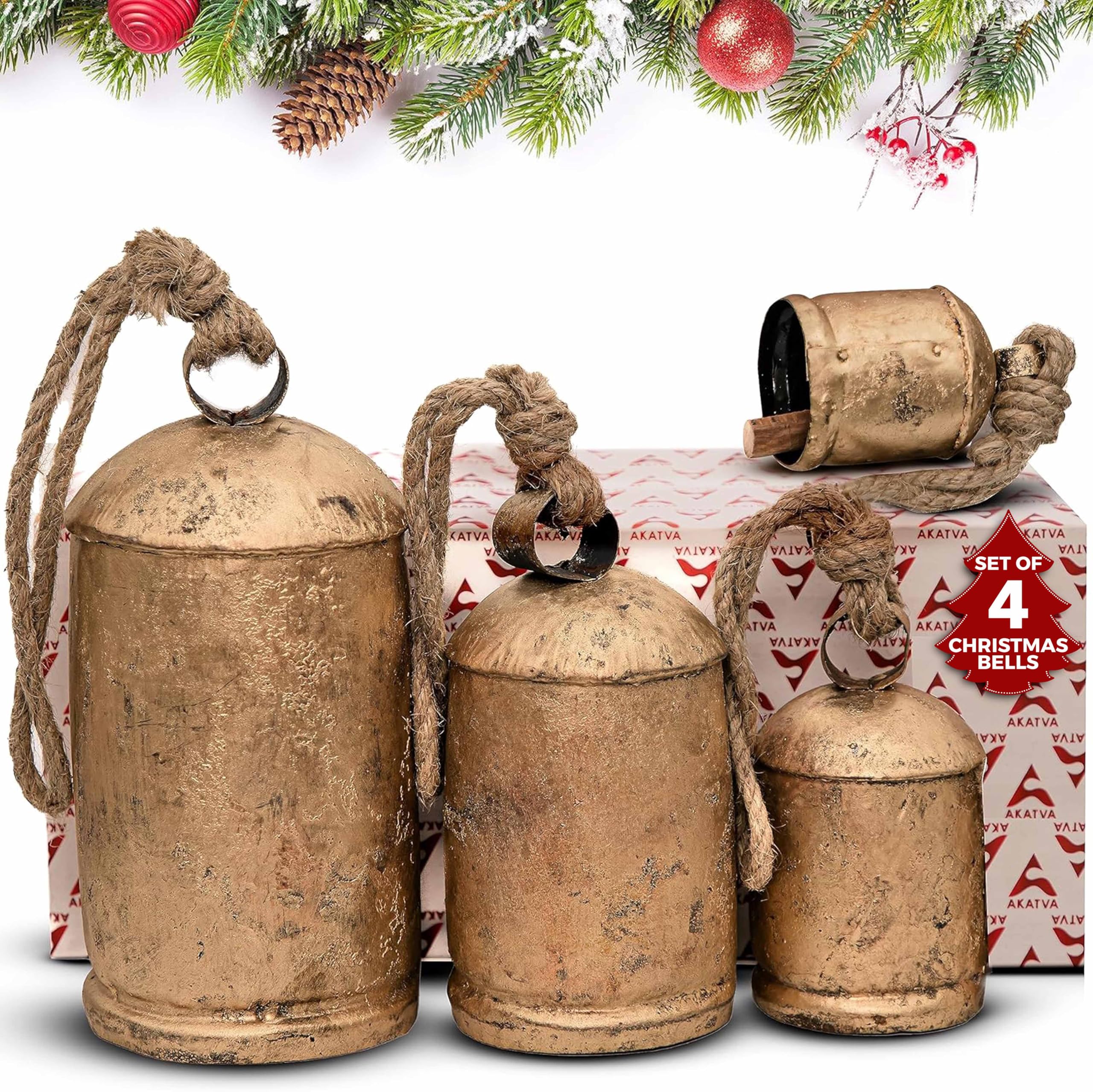 Amazon.com: Akatva Large Christmas Bells for Decoration – Cow Bells for ...