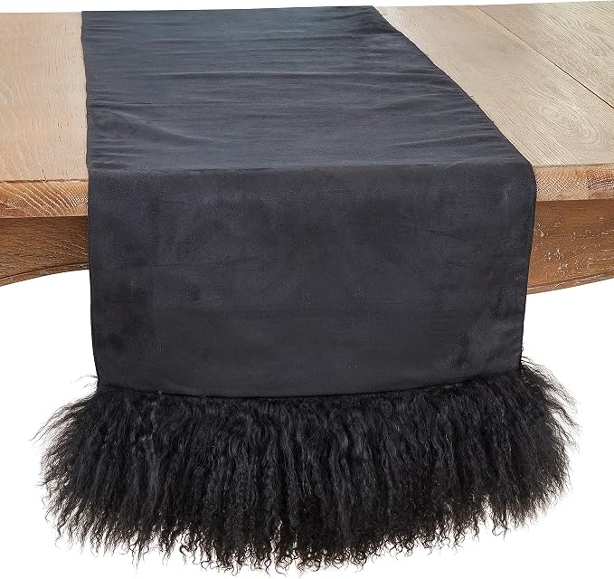 Amazon.com: Saro Lifestyle Mongolian Wool Lamb Fur Trim Table Runner ...