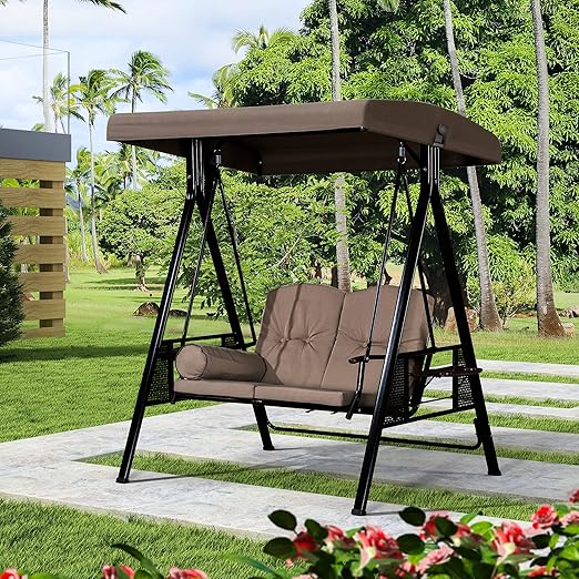 Amazon.com : PURPLE LEAF 2-Seat Deluxe Outdoor Patio Porch Swing with ...