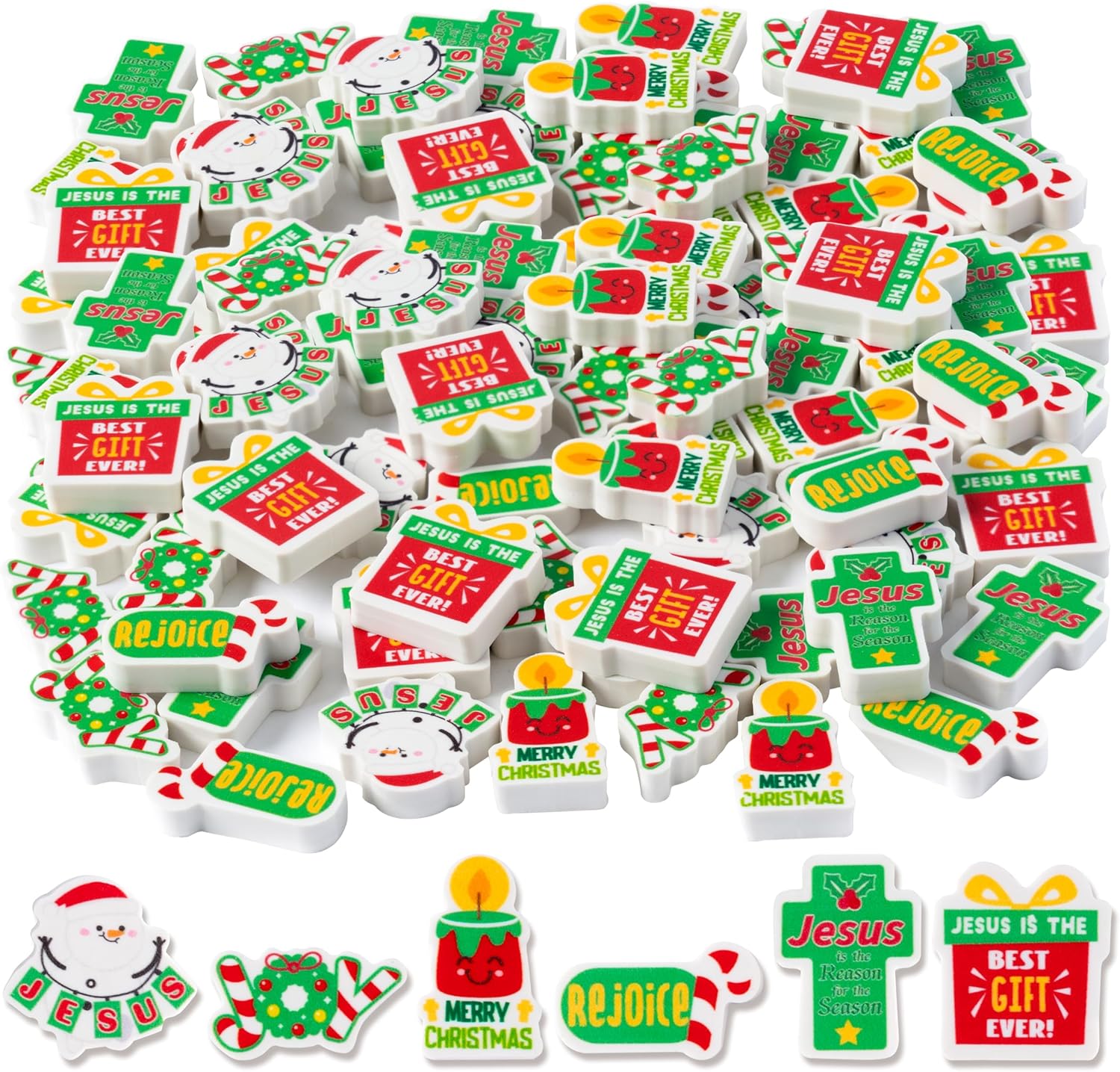 Amazon.com : ANGOLIO 60Pcs Christian Mini Cartoon Bulk Erasers Merry ...