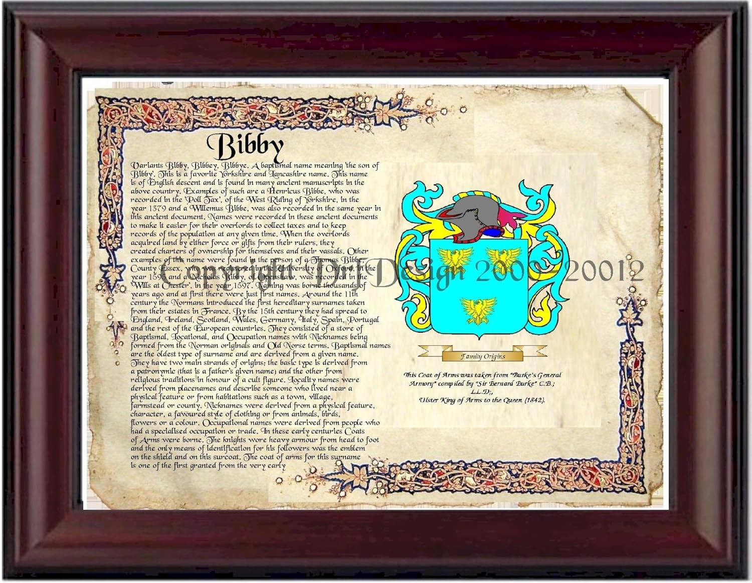 Amazon.com: Bibby Coat of Arms/ Family History 11" x 13 " Wood Framed ...