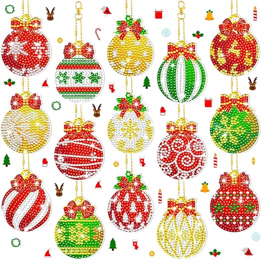 Amazon.com: BBTO 15 Pcs Christmas Diamond Painting Keychain Balls DIY ...