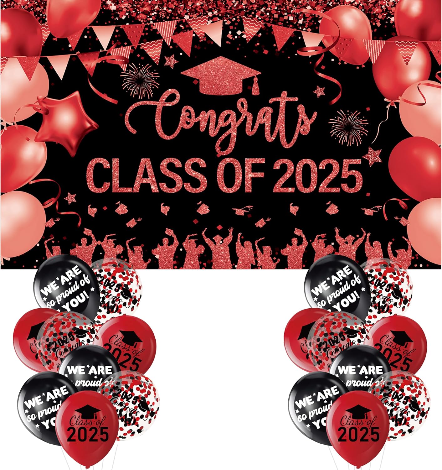 Amazon.com: Red and Black Graduation Decorations Congrats Class of 2025 ...