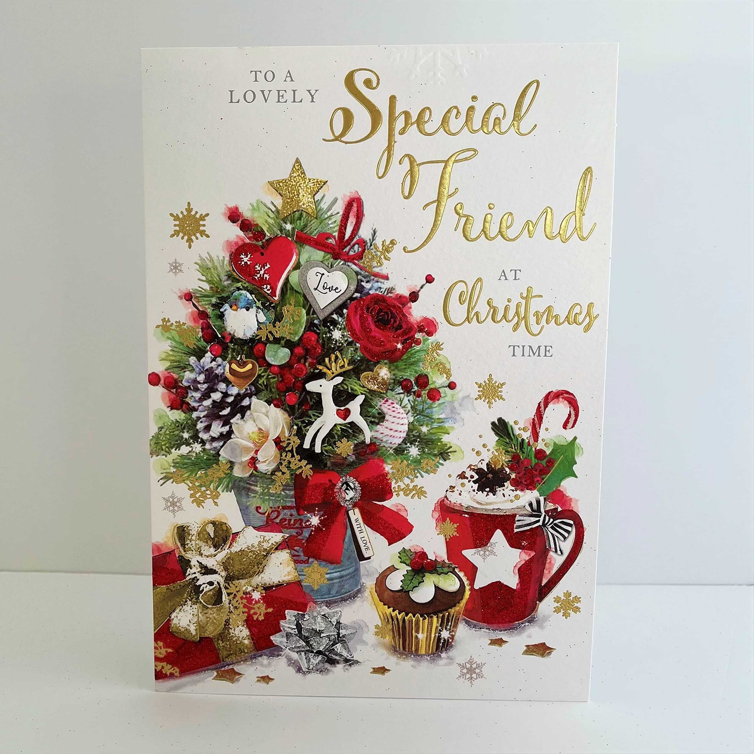 Very Special Friend Female Christmas Card - Winter Florals and ...