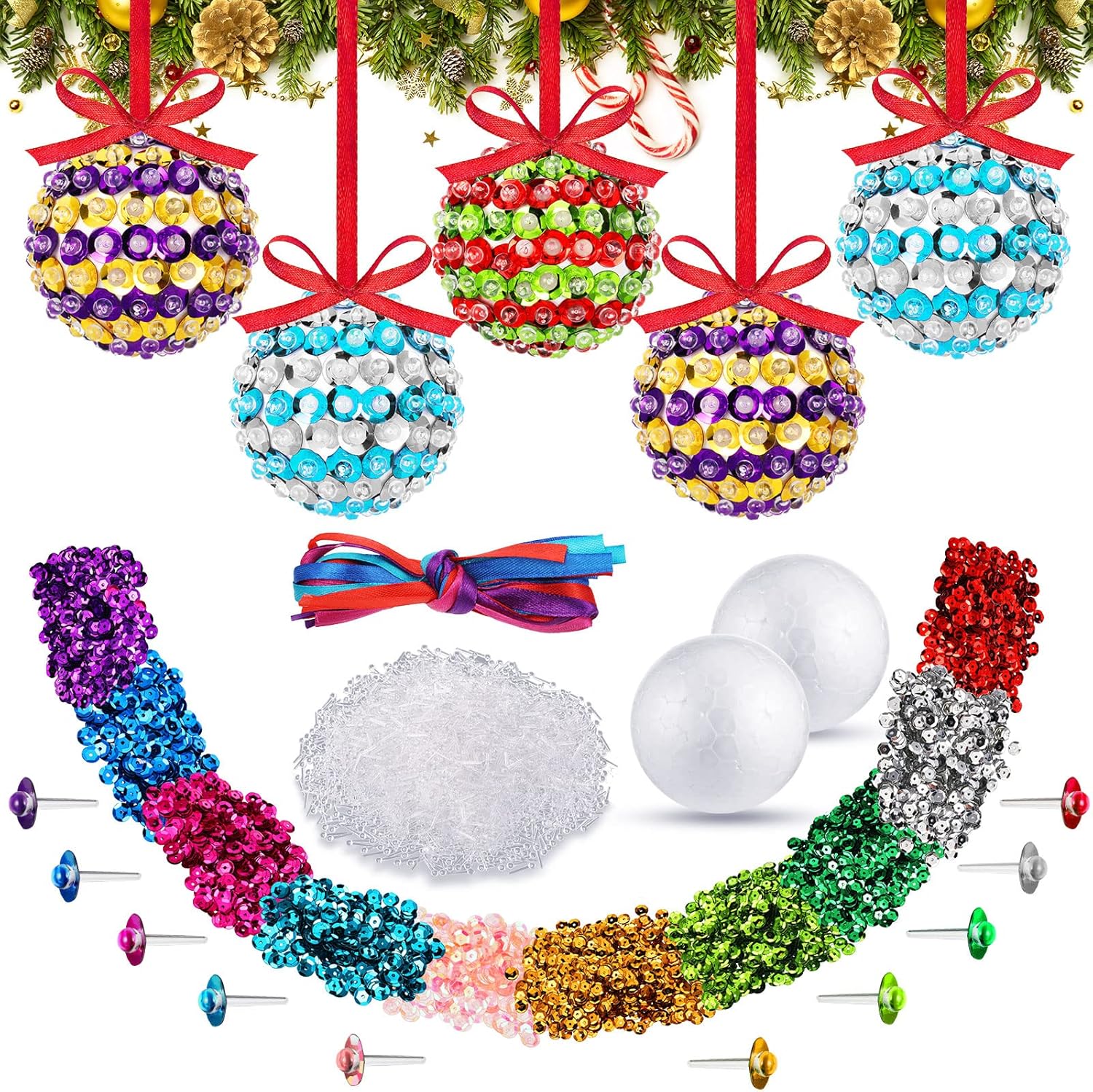 Amazon.com: Zhanmai 16 Pcs Christmas Crafts Sequin Ornaments Kit ...