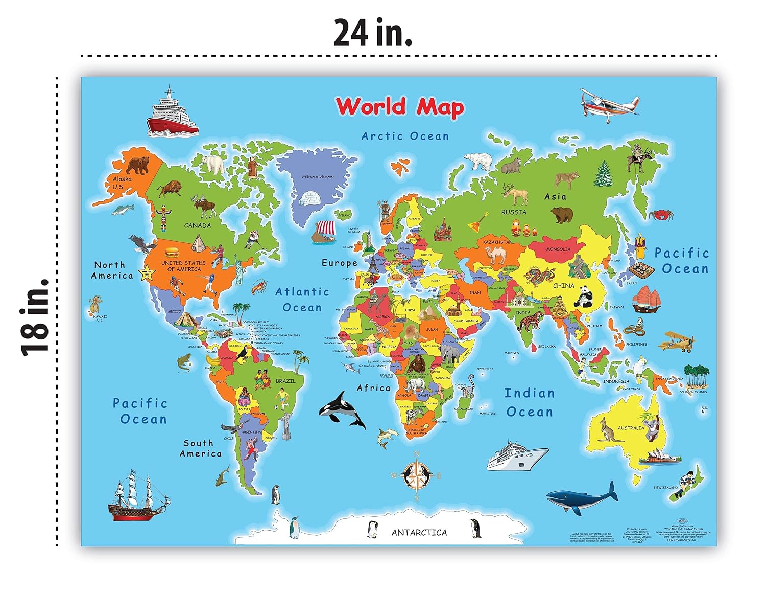 Amazon.com : United States and World Map for Kids (Wall Map, Desk Map ...