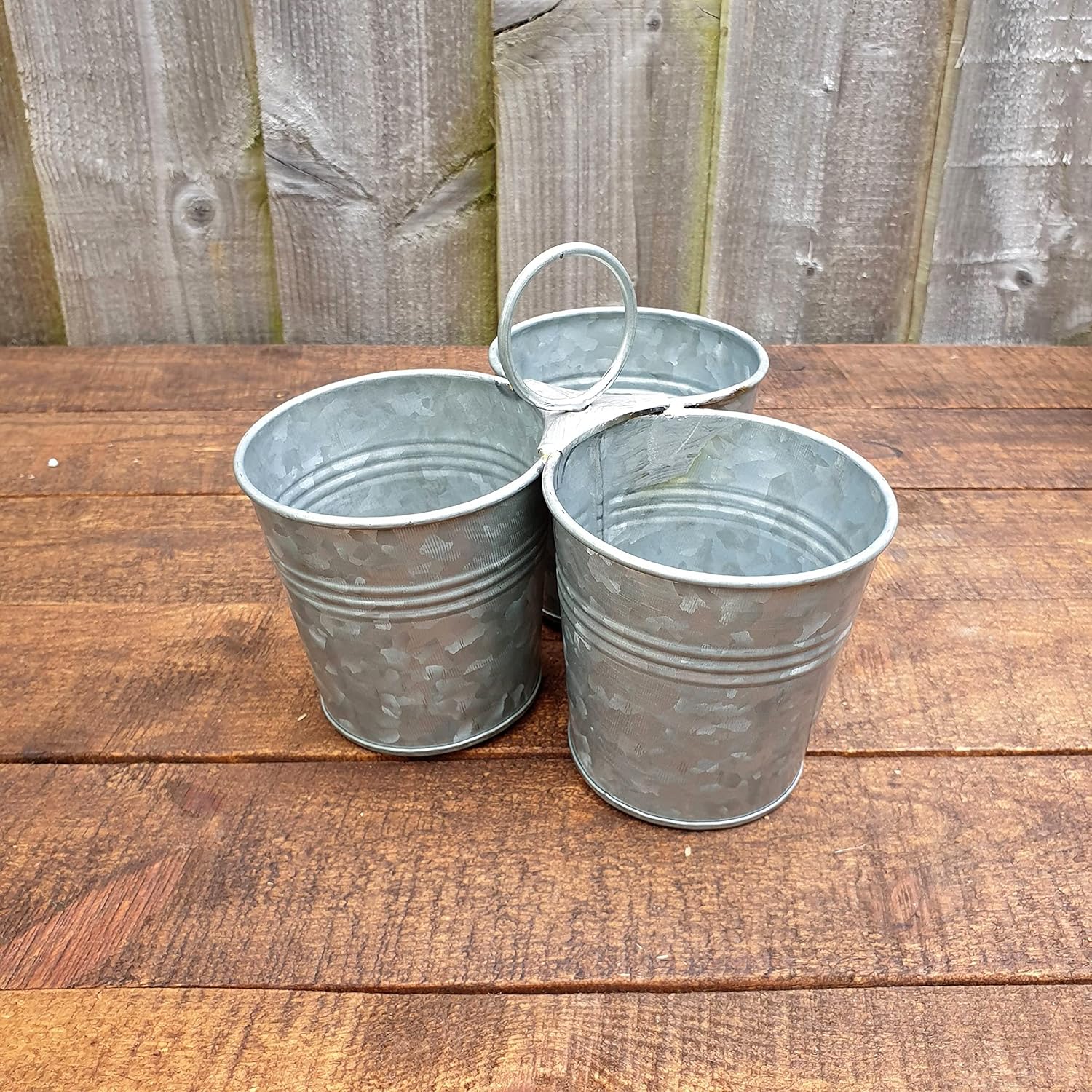 Galvanised Triple Bucket Planter, Metal Flower Pot – BigaMart