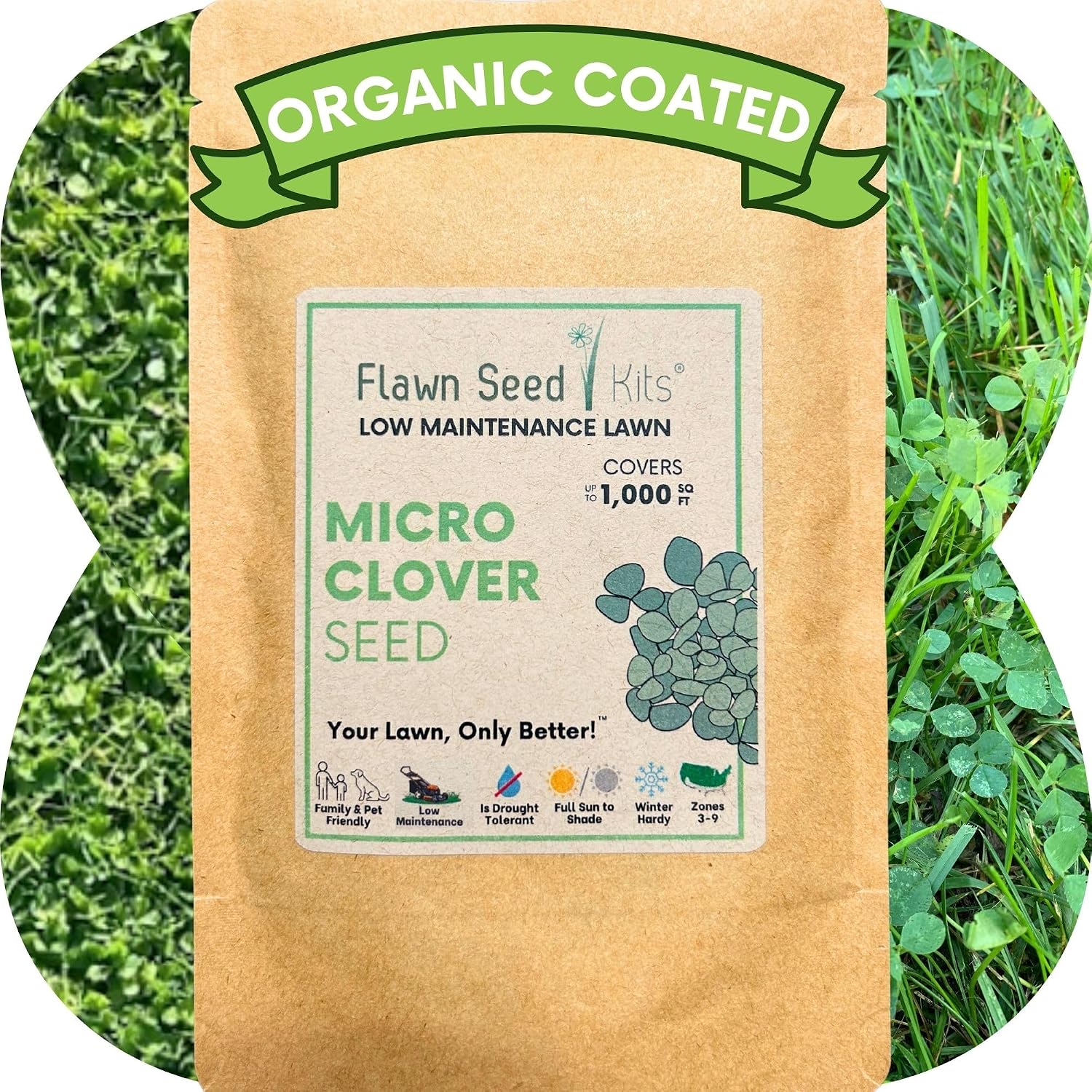 Amazon.com : Flawn Seed Kits Micro Clover Seed, 4.4 Oz, Organic Coated ...