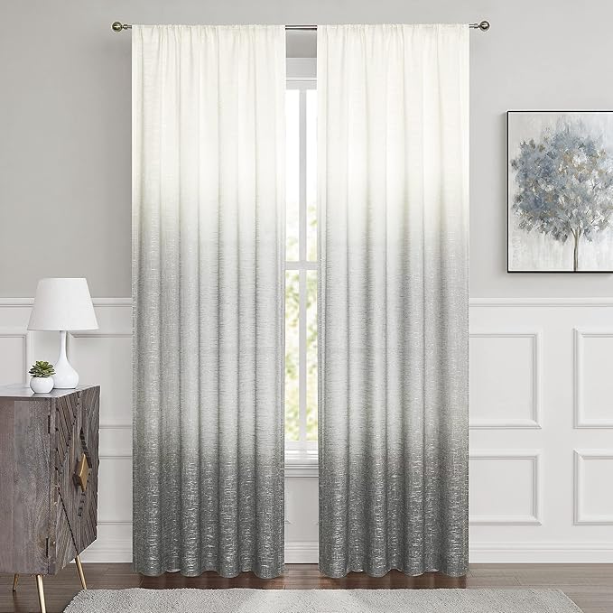 Amazon.com: Vision Home Grey Ombre Window Curtains Linen Texture ...