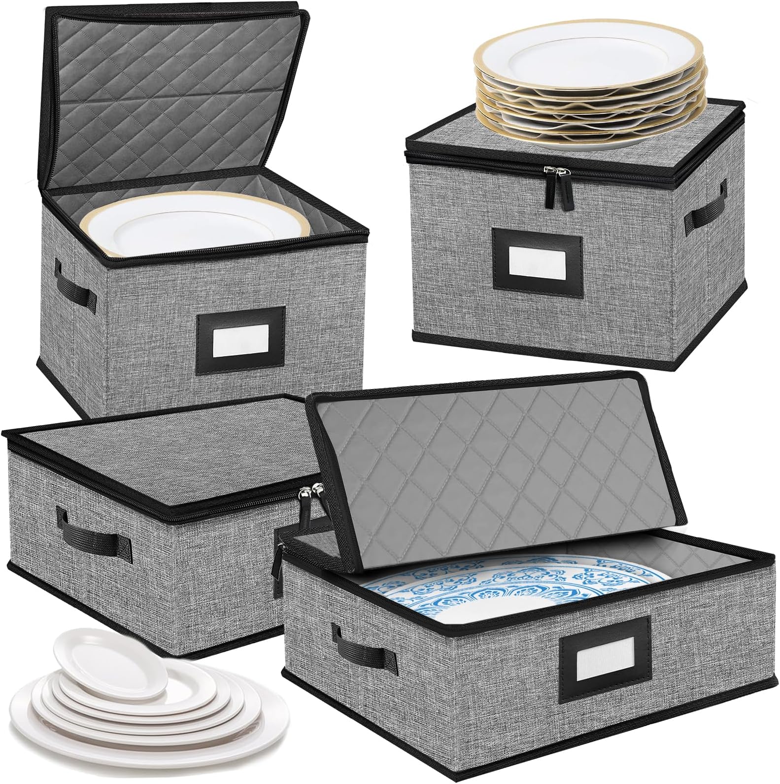 Amazon.com: ouruer Quilted Dish Storage Containers and Platter Storage ...