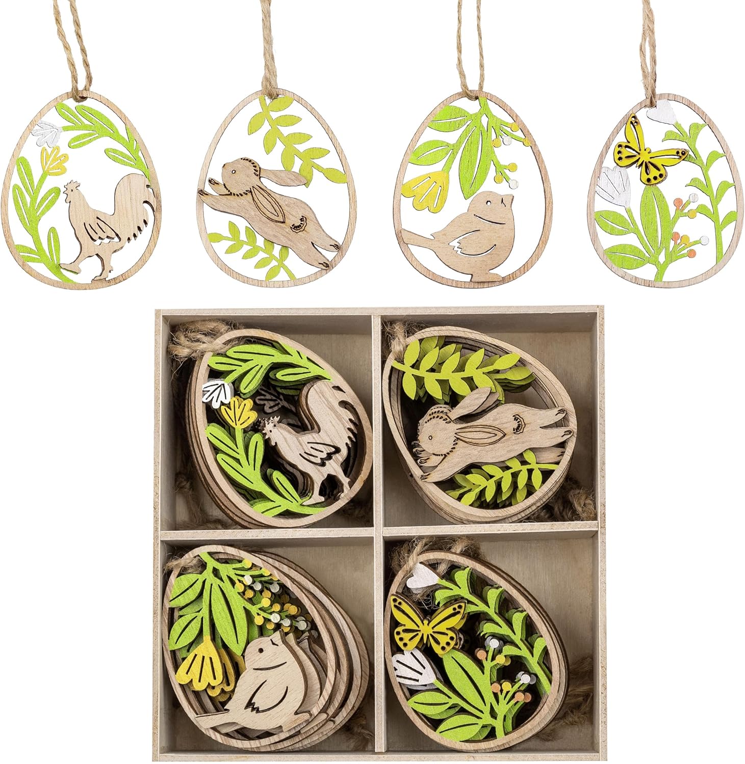 Valery Madelyn 24pcs Easter Decorations, Spring Decor, Wooden Hanging ...