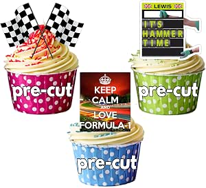 AK Giftshop PRE-CUT Formula 1 Themed - Edible Cupcake Toppers/Cake ...