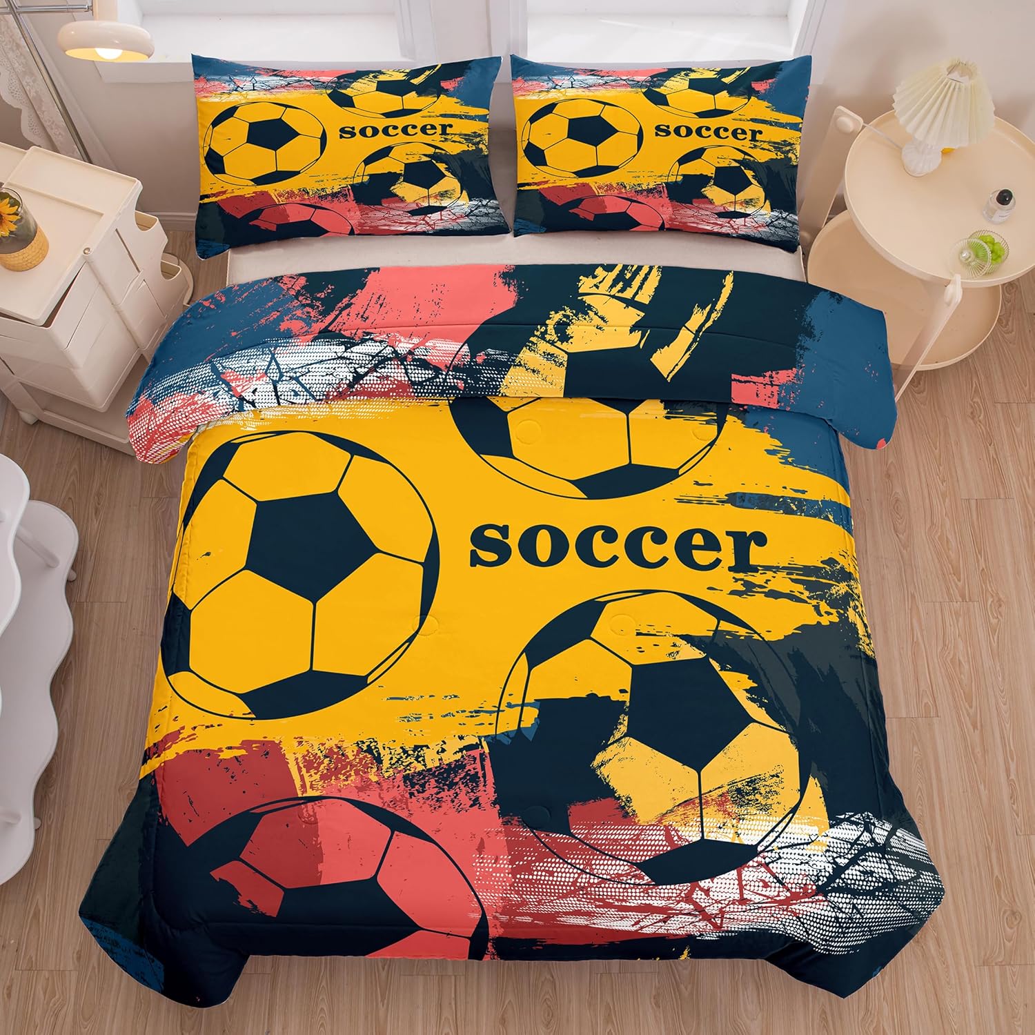 Amazon.com: NINENINE Soccer Comforter Set Twin Bedding Sets for Boys ...