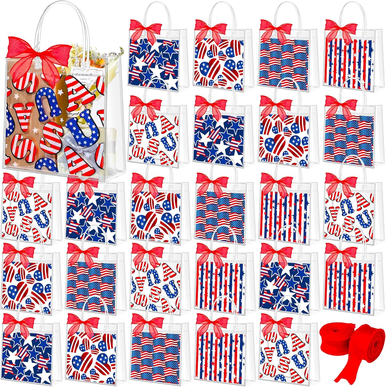 Amazon.com: Talltalk 50 Pcs Clear Patriotic Plastic Gift Bags with ...