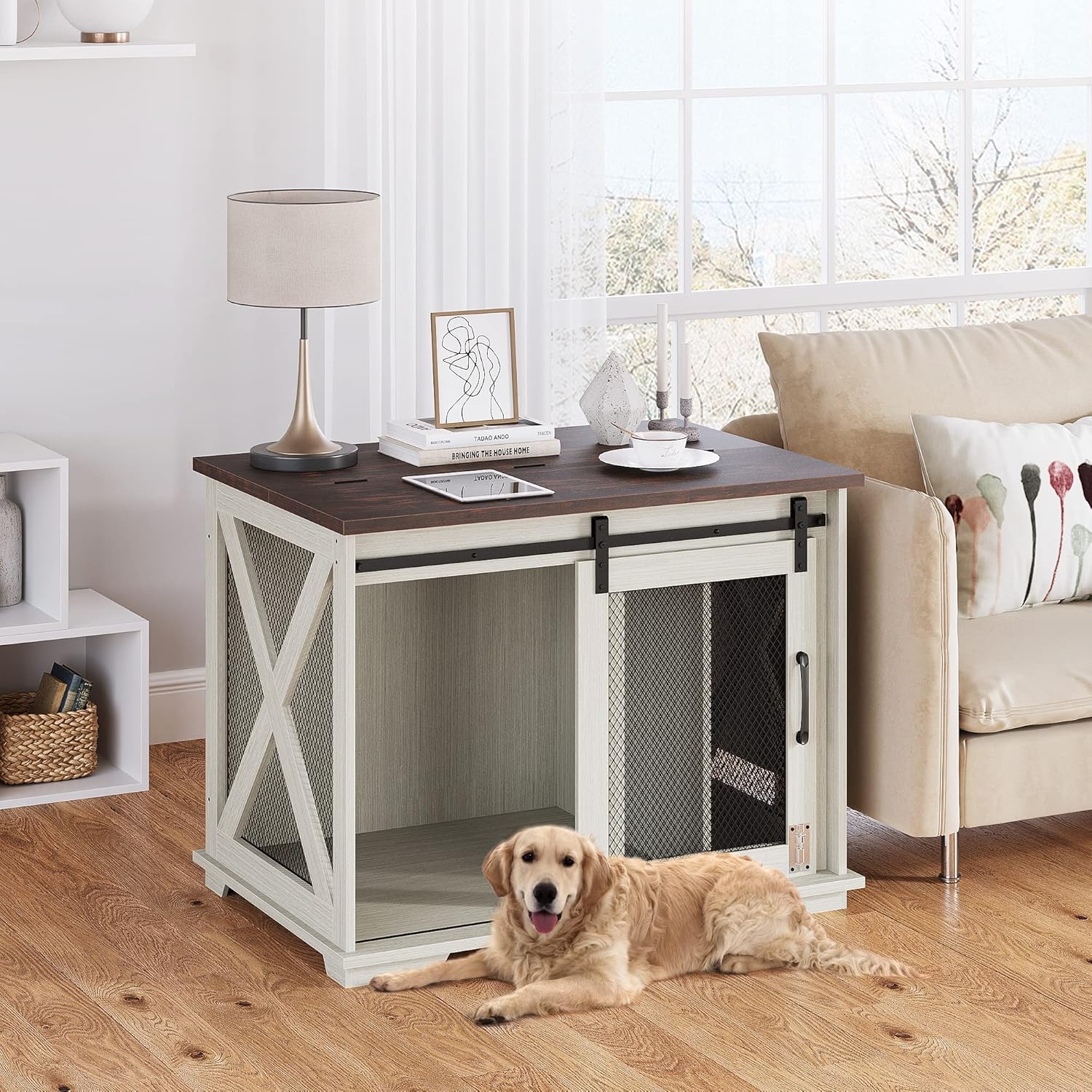 Amazon.com: GAOMON 37'' Sliding Barn Door Dog Crate Furniture with Flip ...
