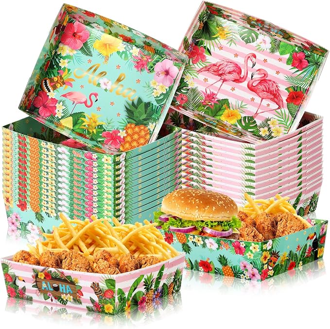 Amazon.com: Uiifan 36 Pcs Hawaii Aloha Tropical Party Paper Trays 5lb ...