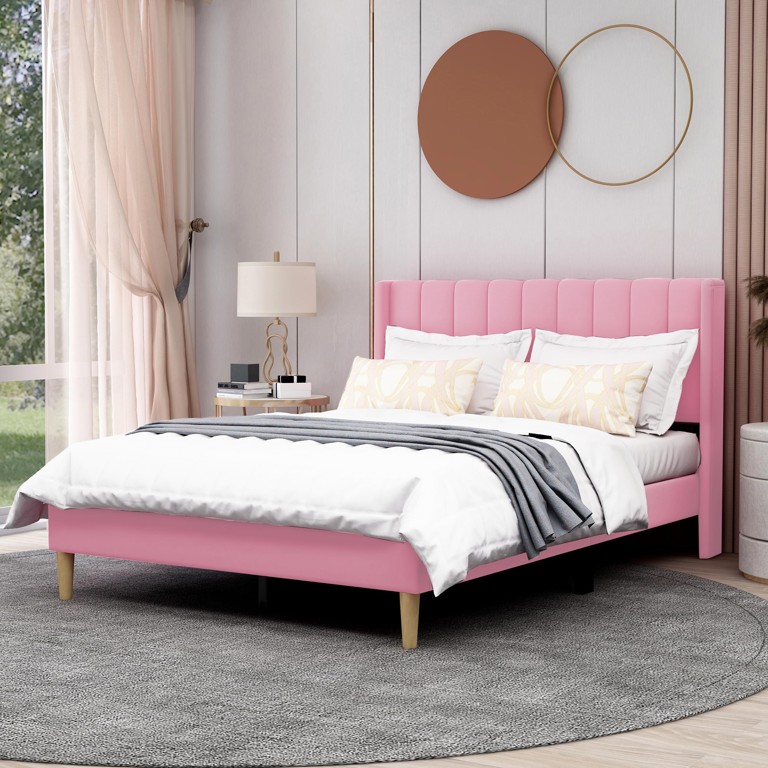 Amazon.com: SHA CERLIN Full Size Velvet Bed Frame with Vertical Channel ...