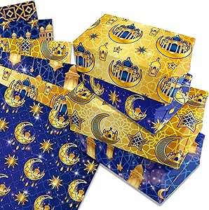 Amazon.com: 12 Sheets Eid Mubarak Gift Wrapping Paper Set Moon Star ...