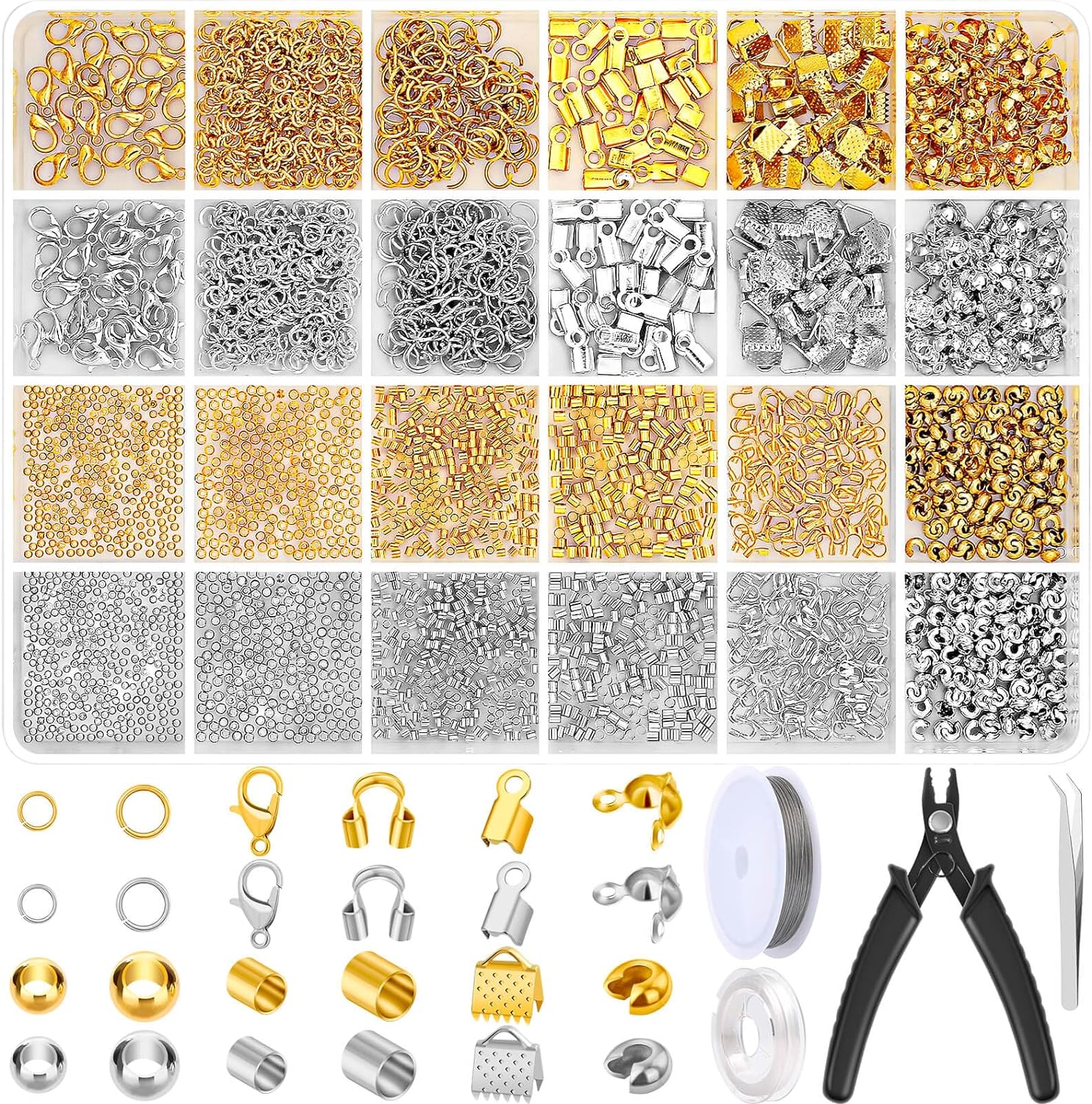 Amazon.com: 2384Pcs Crimp Beads Supplies for Jewelry Making, Including ...