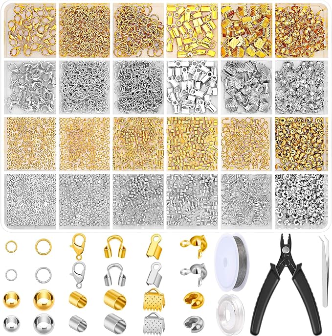 Amazon.com: 2384Pcs Crimp Beads Supplies for Jewelry Making, Including ...