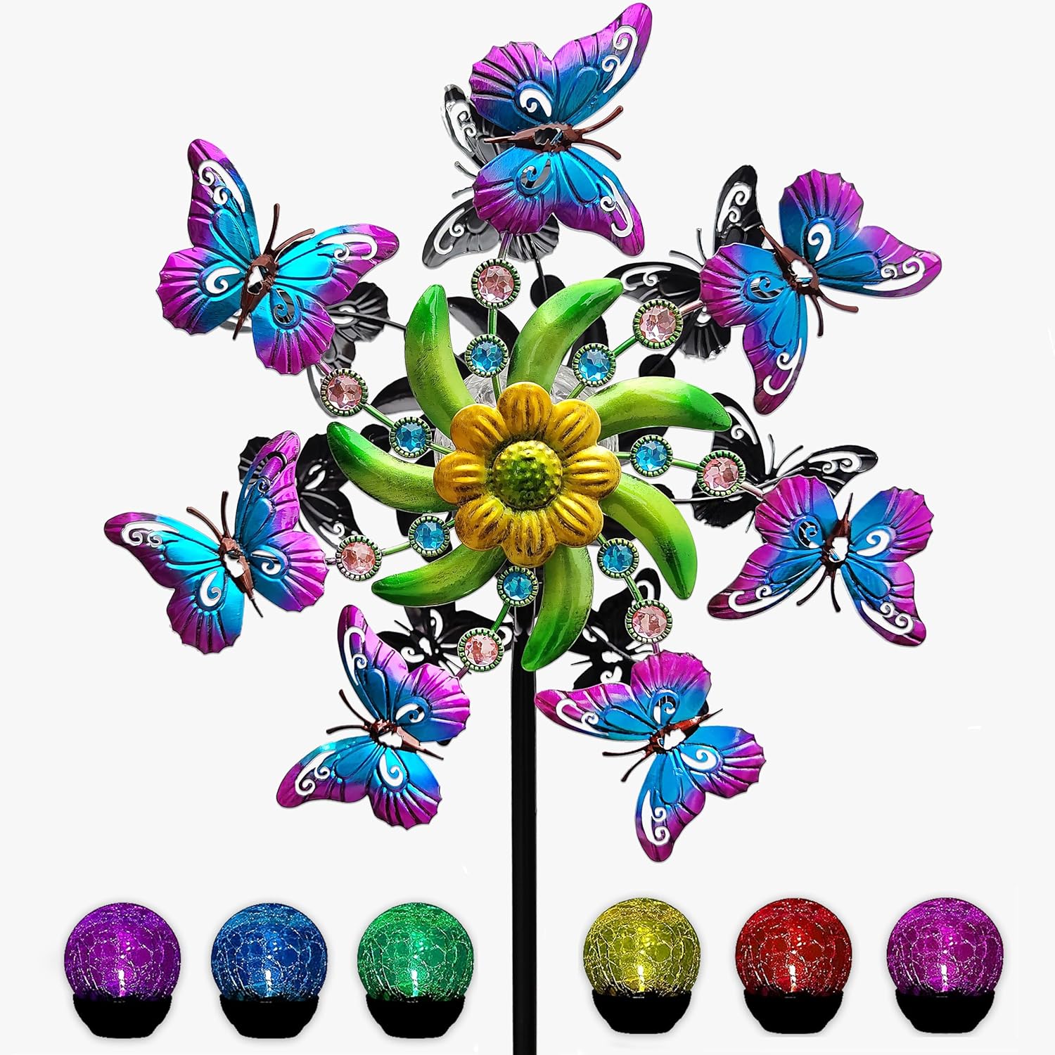Amazon.com: COOZZYHOUR 60" Butterfly Solar Wind Spinner Garden Stake ...