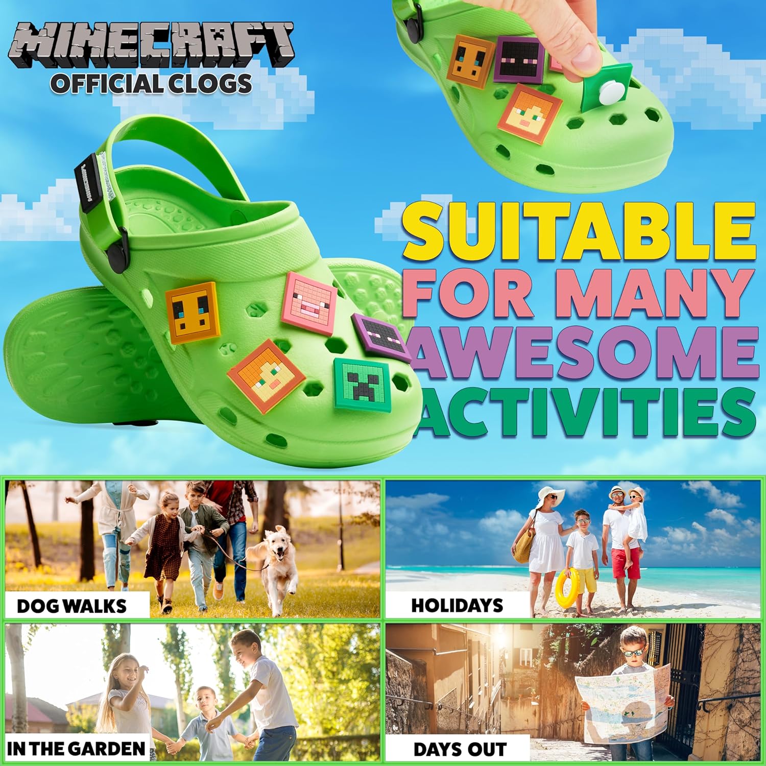 Minecraft Boys Clogs, Kids Summer Shoes for Backyard, Beach, Pool ...