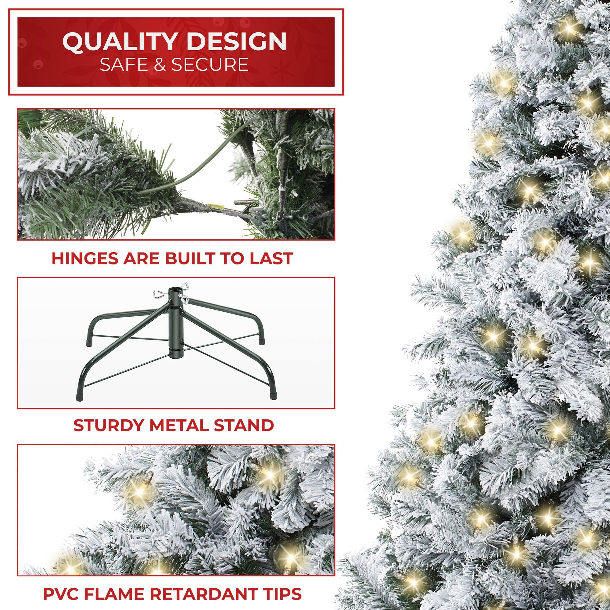 Snapklik.com : Casafield 6FT Pre-Lit Realistic Snow-Flocked Pine ...