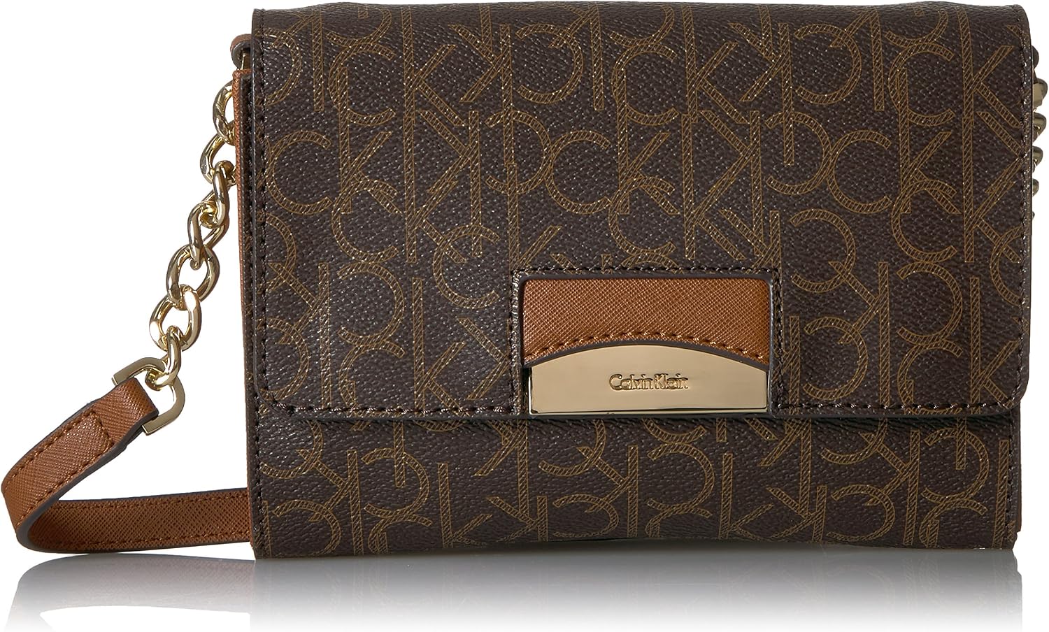 Calvin Klein Connie Monogram Flap Crossbody, rown/khk/luggage saffiano ...