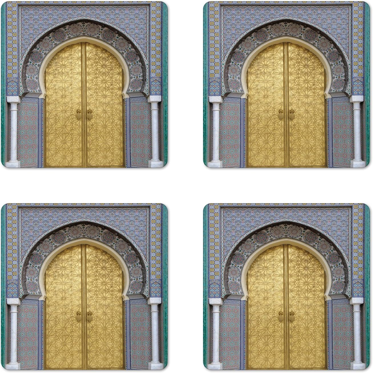 Amazon.com | Ambesonne Moroccan Coaster Set of 4, Antique Doors Morocco ...