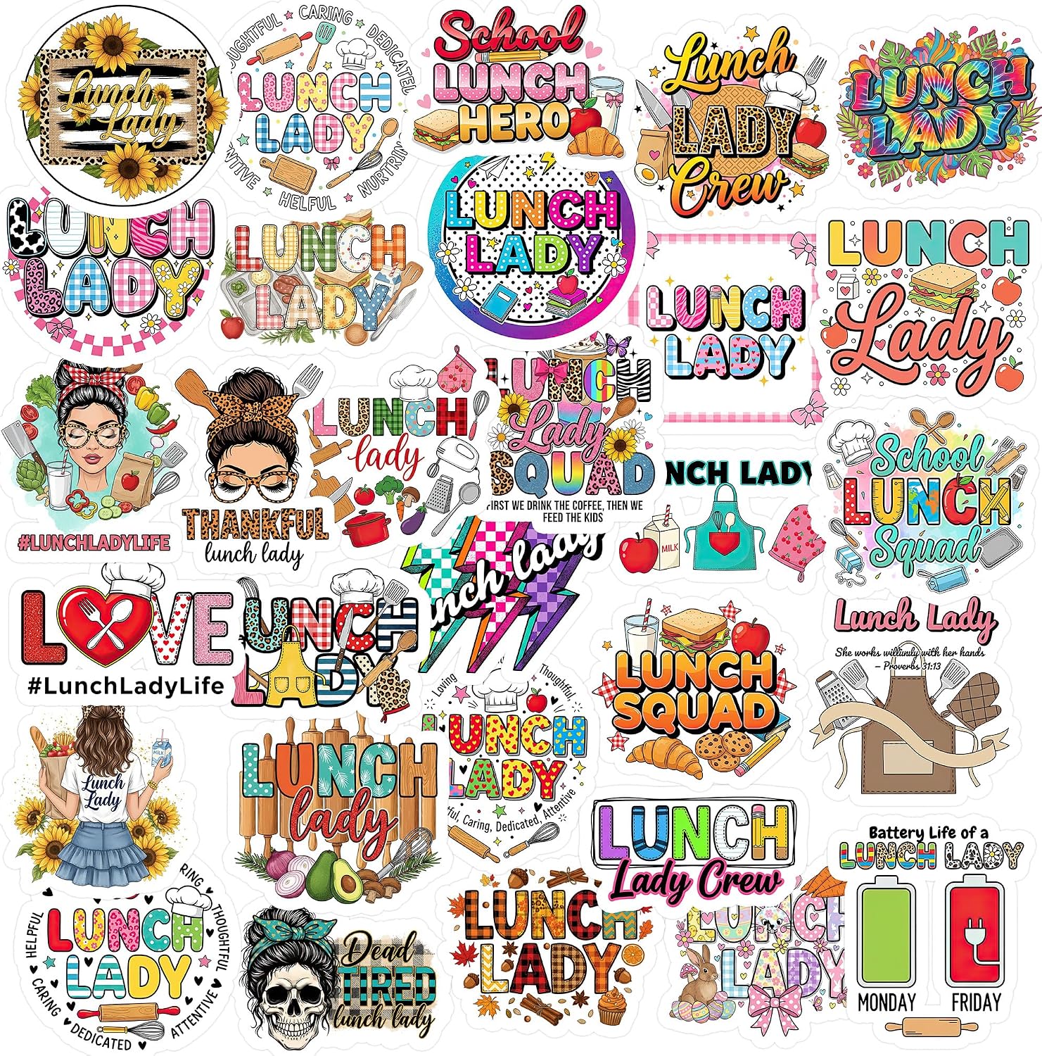 Amazon.com: 30pcs Lunch Lady Stickers Pack – Waterproof Appreciation ...