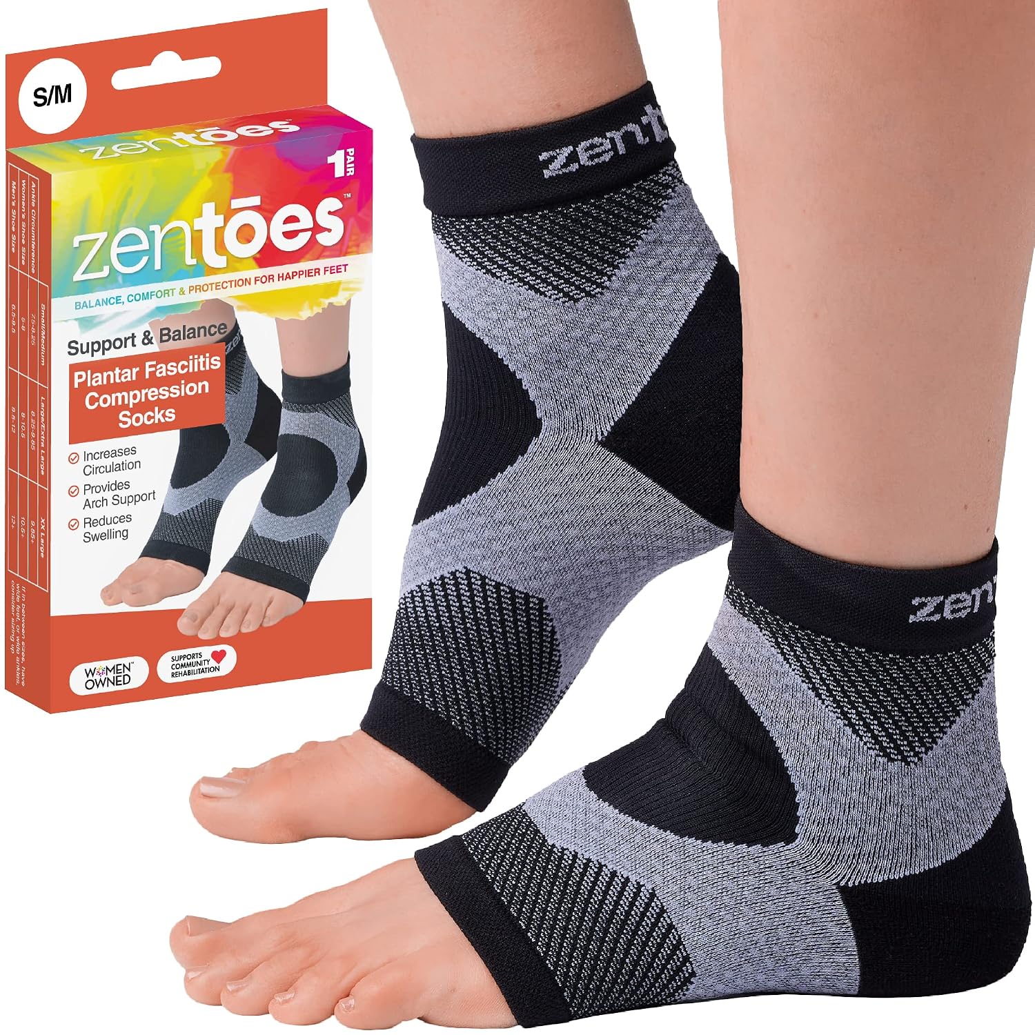 Amazon.com: ZenToes Plantar Fasciitis Relief Compression Socks for ...